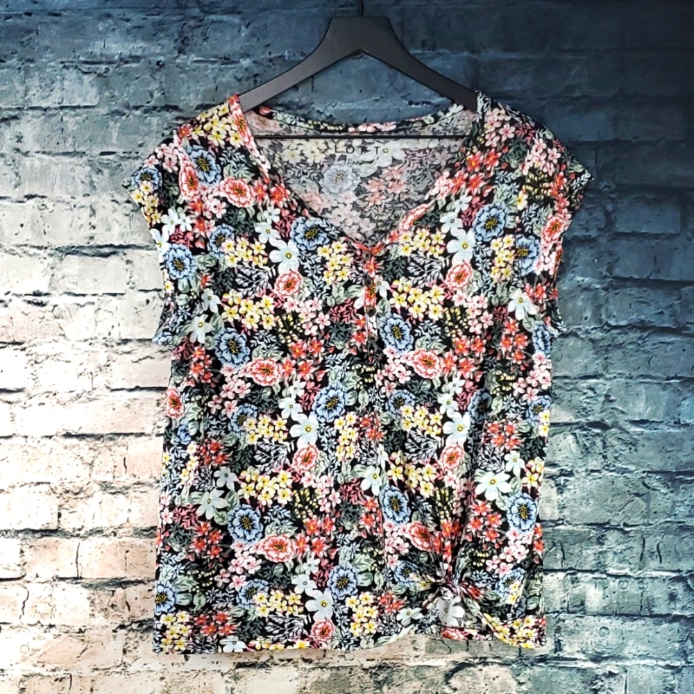 Loft | Linen Cottagecore Floral Short Sleeve Top - Gem